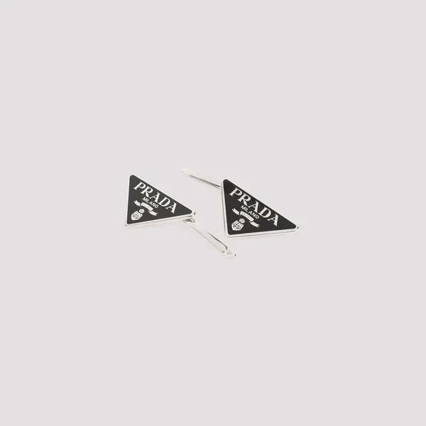 Prada Enamel Triangle Logo Hair Clips