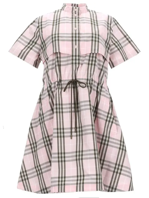 Burberry Cotton Plaid Shirt Dress - Pink