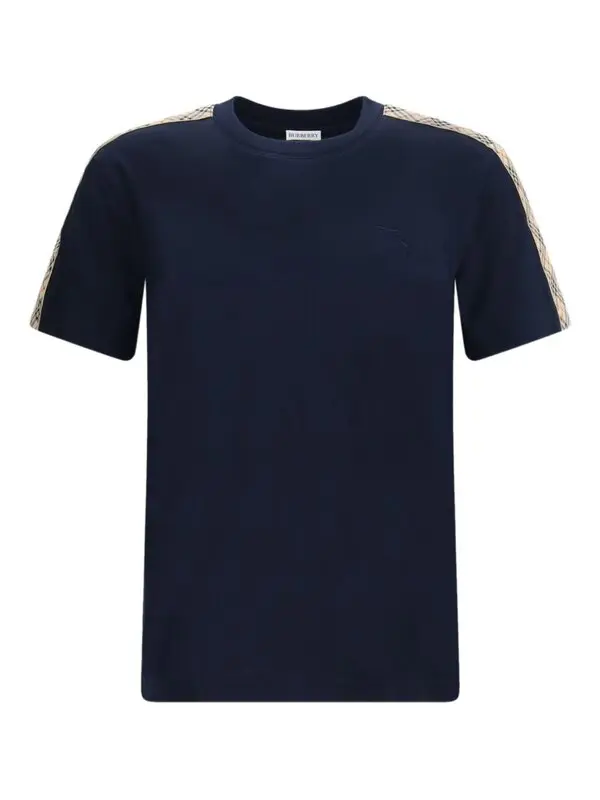Burberry Cotton Check T-shirt With Classic Neckline - Blue