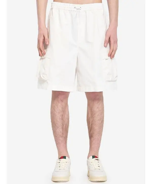 Gucci Bermuda Shorts With Elastic Drawstring Waist And Web Print - White