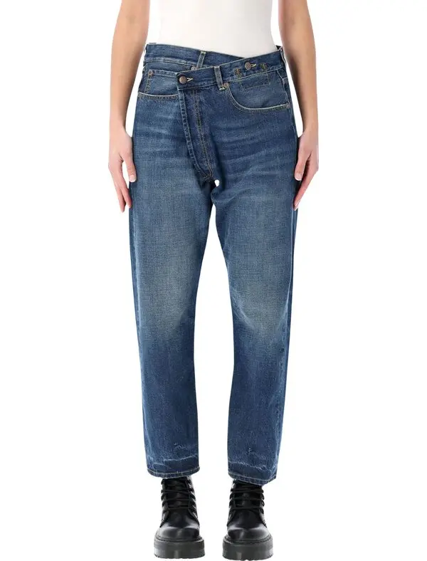 R13 Asymmetrical Crossover Waist Straight Leg Jeans - Oasis Blue