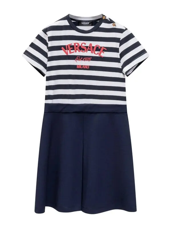 Versace Cotton Blend Mini Dress With Striped Top