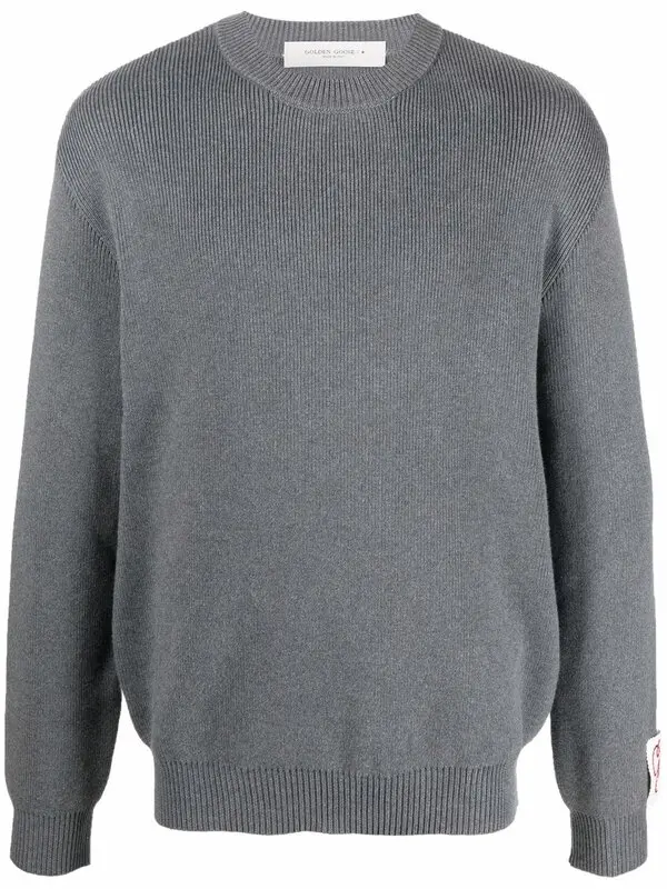 GOLDEN GOOSE Crew Neck Sweater With Logo Patch - Grey