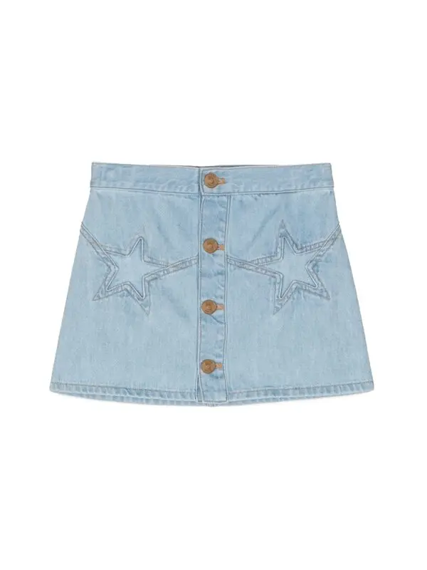 Versace Embroidered Denim Skirt - Blue