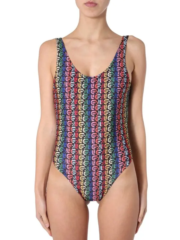 Être Cécile Mini Round Neck One Piece Swimsuit With All-over Logo Print - Multicolour