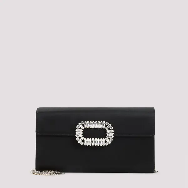 ROGER VIVIER Sexy Choc Buckle Clutch In Satin - Black