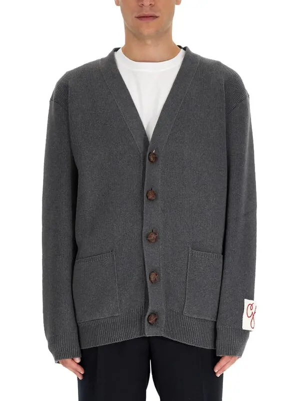 GOLDEN GOOSE Cotton Cardigan With Back Logo - Grey