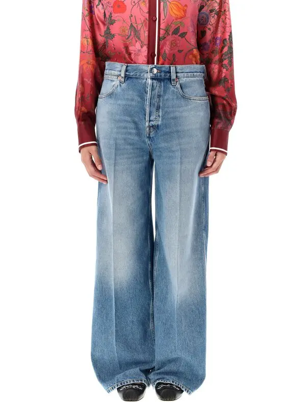 Gucci Wide Leg Jeans In Cotton - Blue