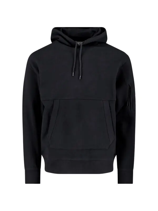 C.P. COMPANY Hooded Cotton Hoodie With Zip Sleeve Pocket - Black
