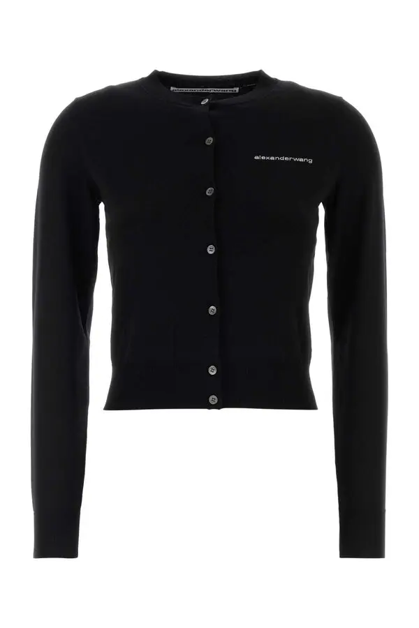 Alexander Wang Cropped Logo Button-front Cardigan - Black