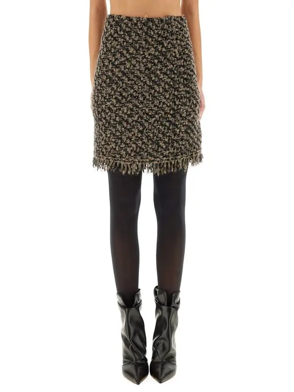 Fabiana Filippi Textured Tweed Skirt With Fringe Detail - Brown