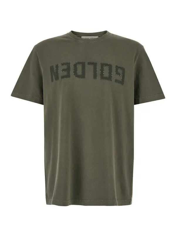 GOLDEN GOOSE T-shirt With Golden Lettering - Green