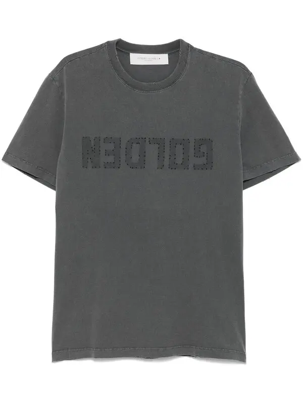 GOLDEN GOOSE Vintage Effect Cotton Logo T-shirt For - Grigio