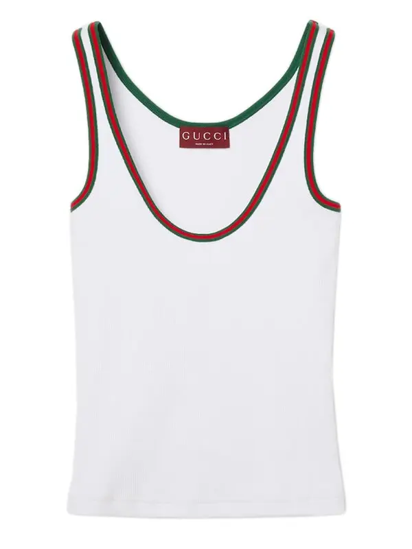 Gucci Cotton Rib Mini Shirt With Grosgrain Trim - White