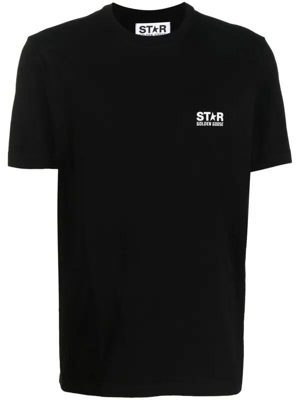 GOLDEN GOOSE Round Neck T-shirt With Glitter Logo And Maxi Star - Nero