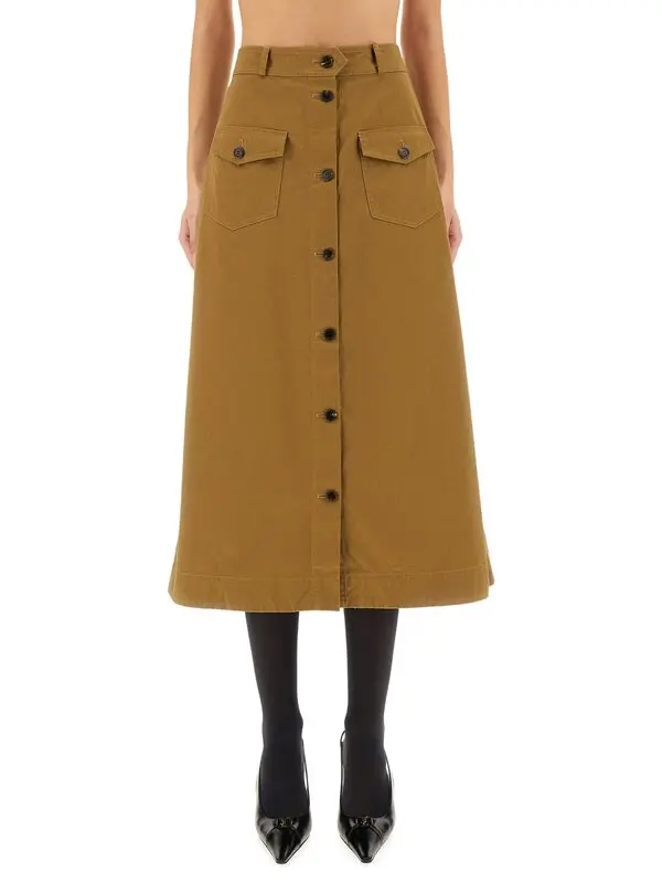 Saint Laurent Cotton Serge Midi Skirt - Beige
