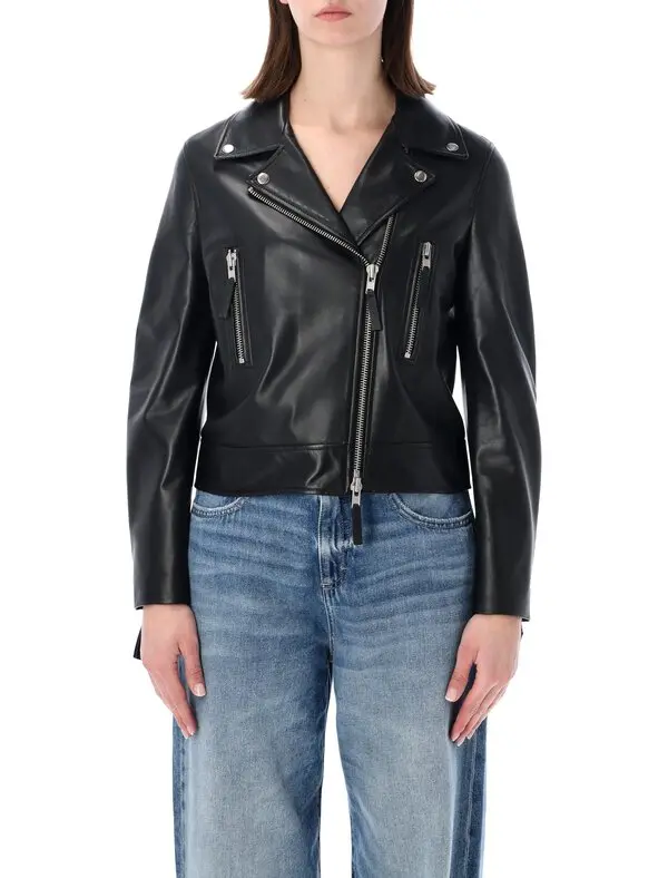 SWORD 6644 Cropped Zip-front Leather Jacket - Black