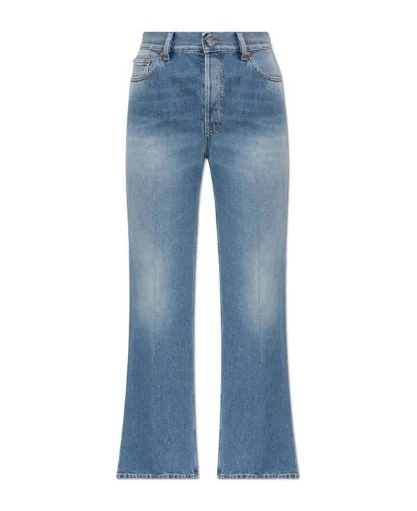Gucci Cropped Flare Jeans With Logo Label - Denim