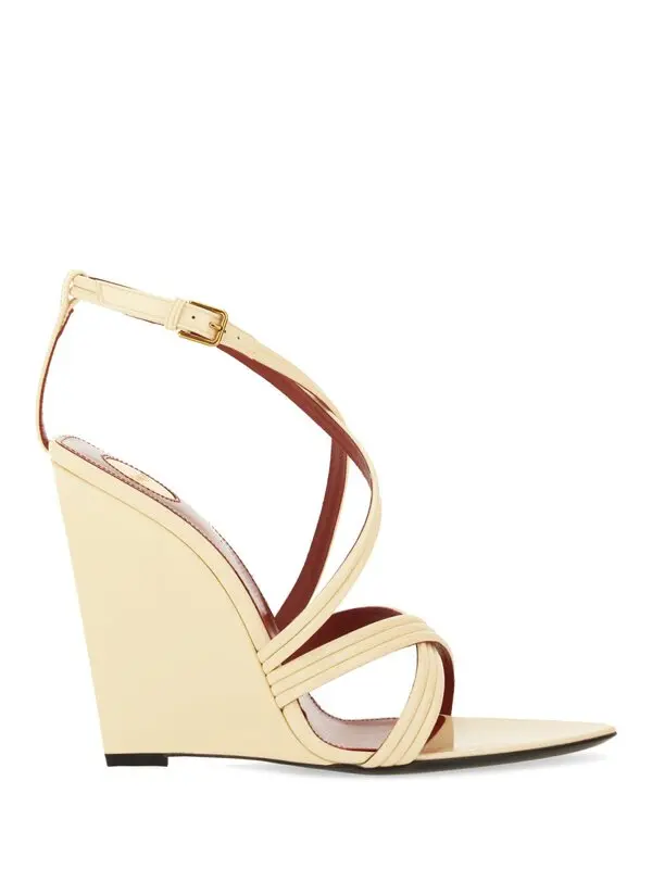 Saint Laurent 110mm Leather Cross-strap Wedge Sandals - Beige