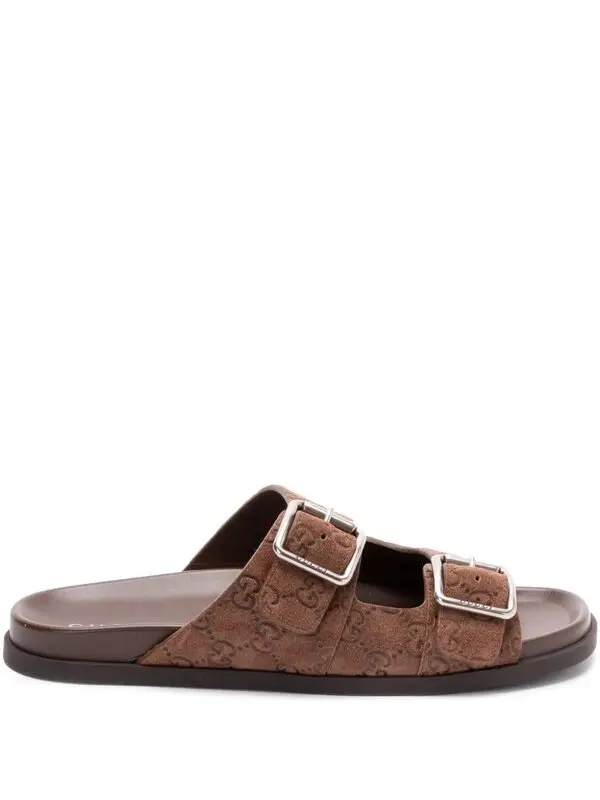 Gucci Leather Slide Sandal With Interlocking G Detail - Brown