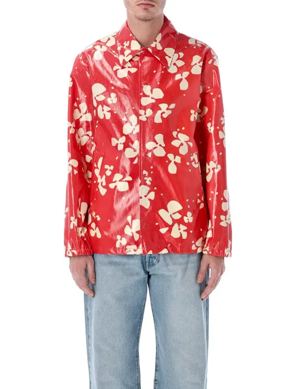 Dries Van Noten Printed Long Sleeve Shirt Jacket - Red
