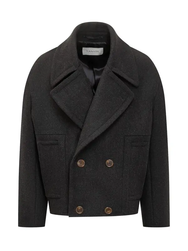 LANVIN Wool Plated Mini Short Jacket - Anthracite
