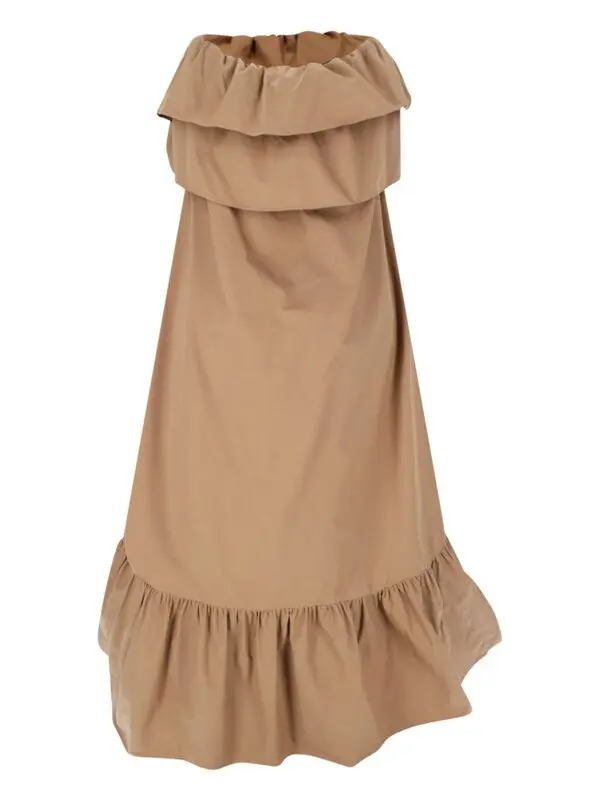 Saint Laurent Flounce Cotton Midi Dress - Brown