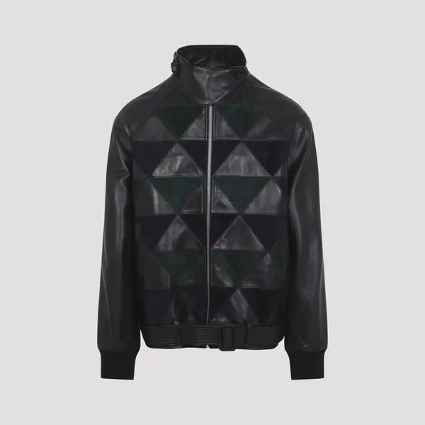 LANVIN Intarsia Leather Bomber Jacket - Black