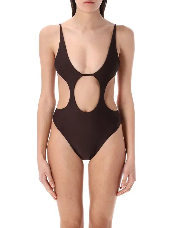 SWIM BY DI High Rise Cut-out One-piece With Lace-up Back - Brown