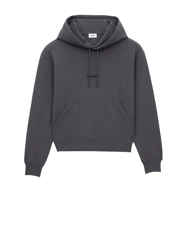 Saint Laurent Fleece Hoodie With Tonal Embroidery - Grey