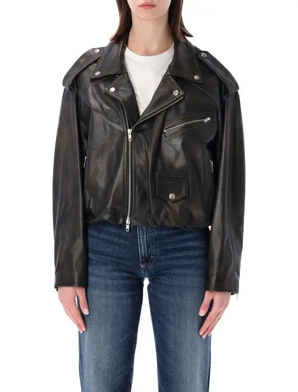 SWORD 6644 Biker-inspired Premium Leather Jacket - Damage Black