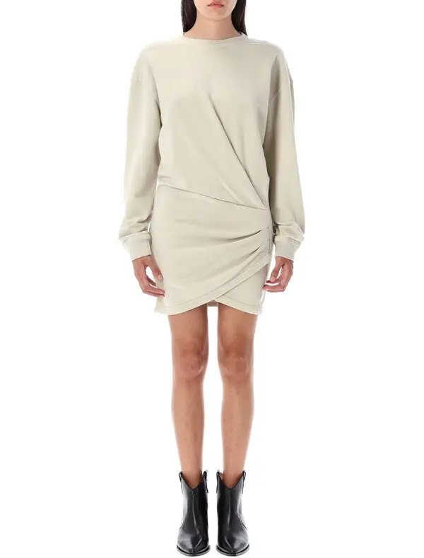 MARANT ETOILE Cotton Jersey Mini Dress With Draped Detail - Beige