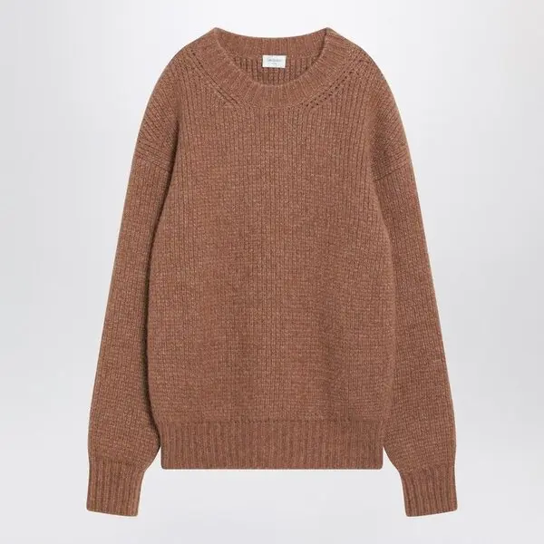 Saint Laurent Oversized Chunky Knit Alpaca Sweater With Round Neck And Ribbed Trims - Beige