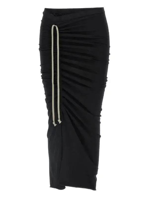 Rick Owens Ruched Drawstring Midi Skirt - Black