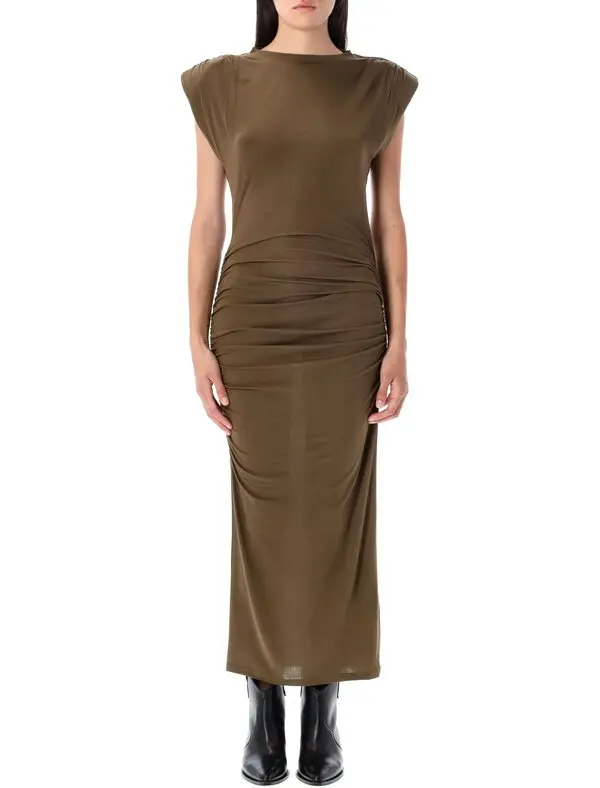 MARANT ETOILE Sleeveless Ruched Midi Dress - Khaki