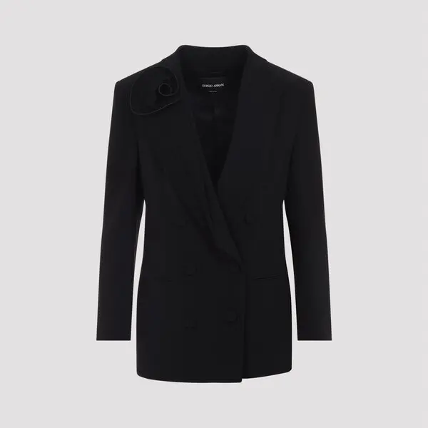 Giorgio Armani Double-breasted Jacket In Silk Cady With Rose Detail - Black