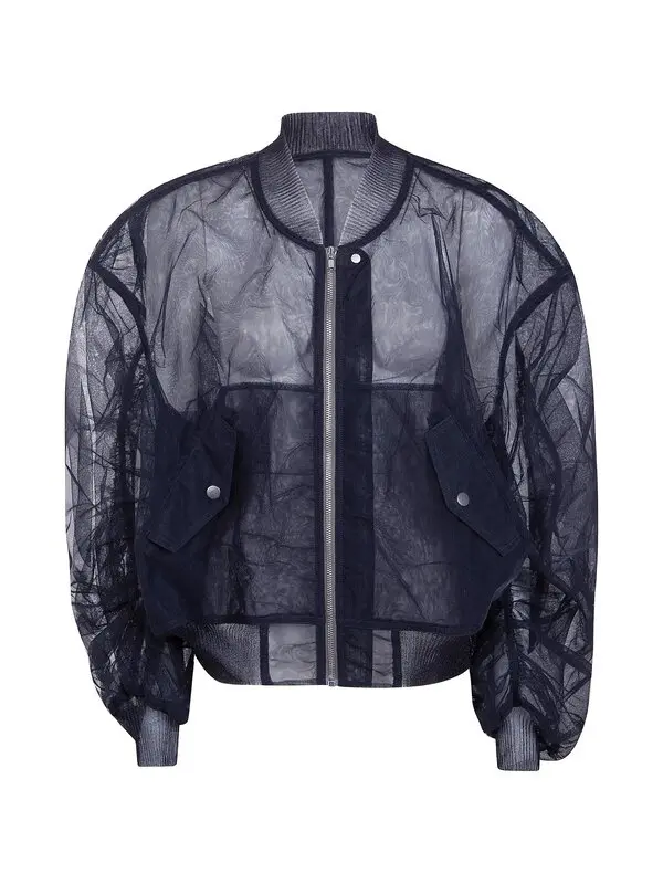 Rick Owens Tulle And Chiffon Bomber Jacket - Nero