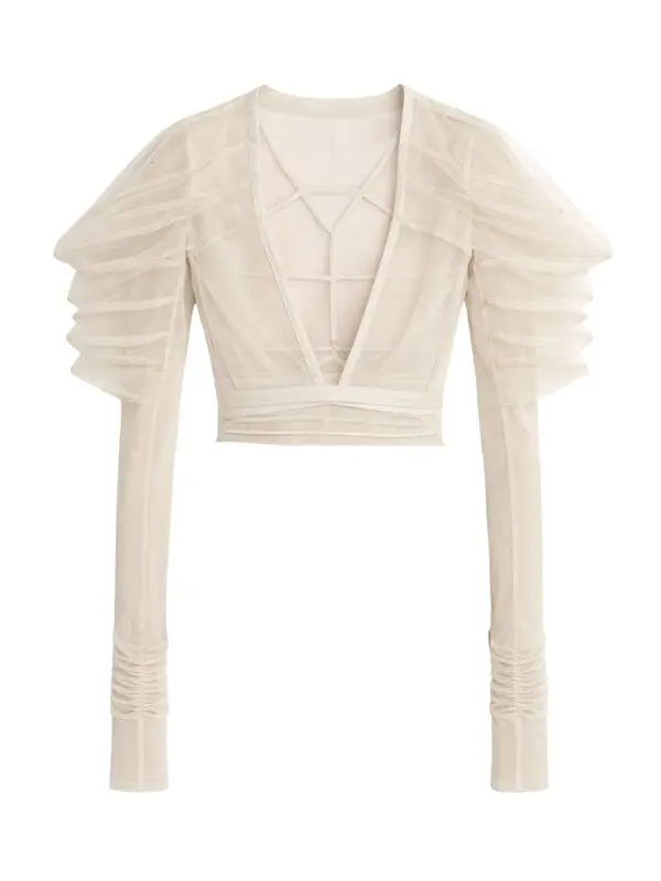 Rick Owens Rhino Top With Long Sleeves And Belted Waist - Beige