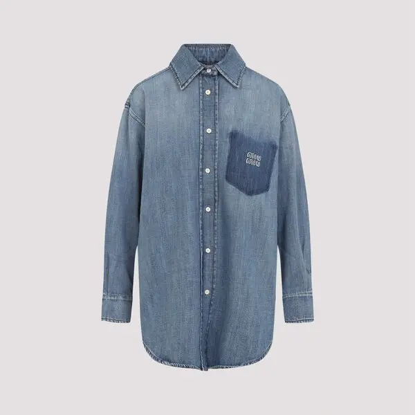 Miu Miu Denim Shirt With Pocket Detail - Blue
