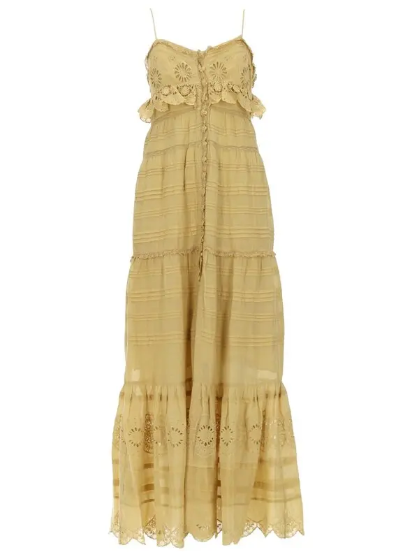 MARANT ETOILE Mini Cotton Dress With Lace And Eyelet Details - Yellow