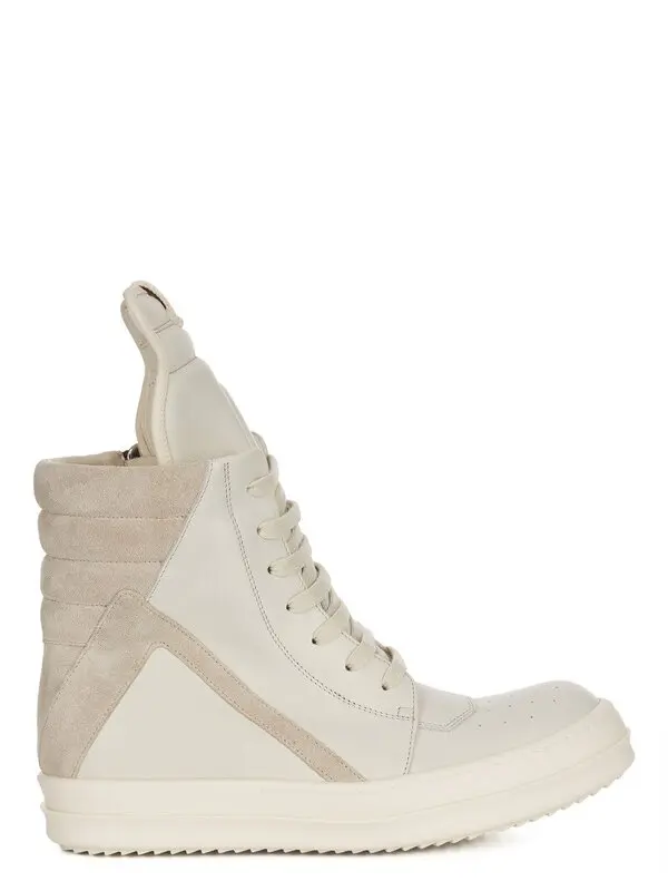 Rick Owens Above-the-ankle Leather Sneakers With Shark-tooth Sole - Bianco