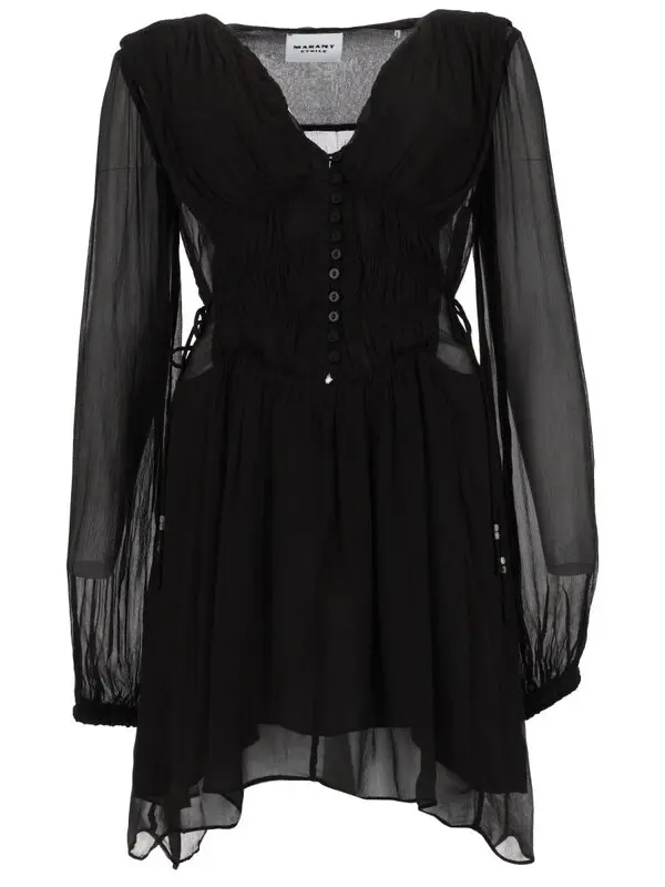 MARANT ETOILE Sheer Long Sleeve Button-front Mini Dress - Black