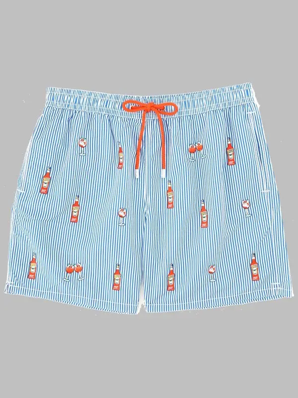 MC2 SAINT BARTH Striped Swim Trunks With Bottle And Glass Print - Multicolour