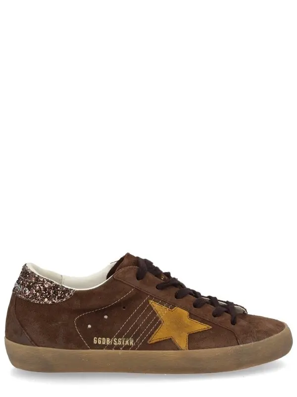GOLDEN GOOSE Suede Super Star Sneakers With Glitter Detail - Brown