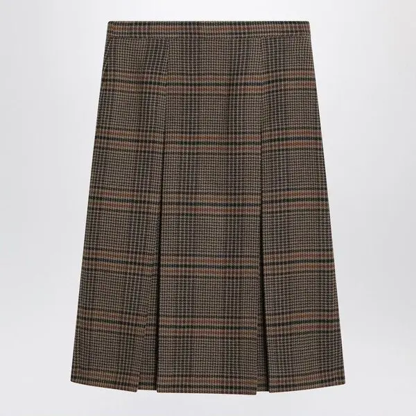 Saint Laurent Prince Of Wales Checked Wool Midi Skirt - Beige
