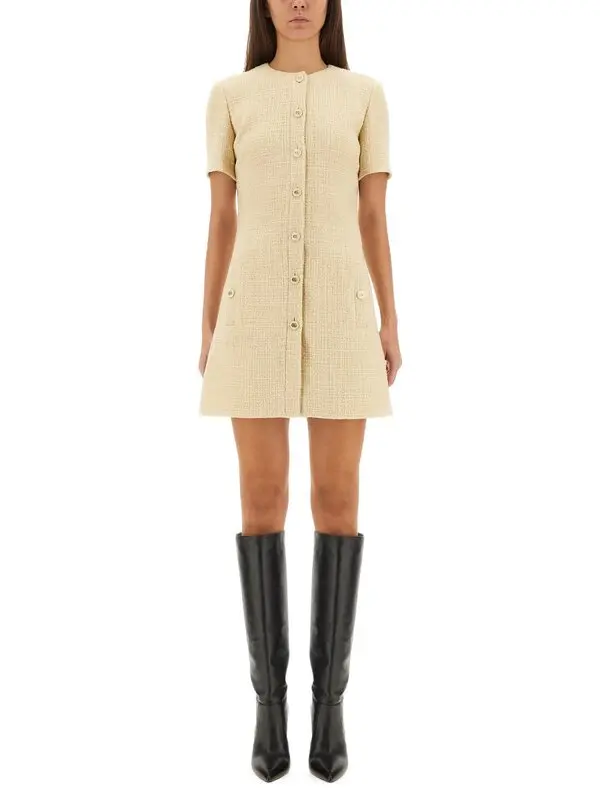Gucci Textured Wool Tweed Button-up Dress - Beige