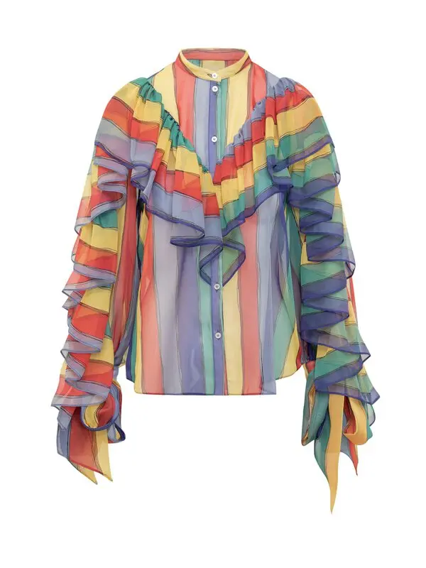Rochas Striped Ruffled Shirt