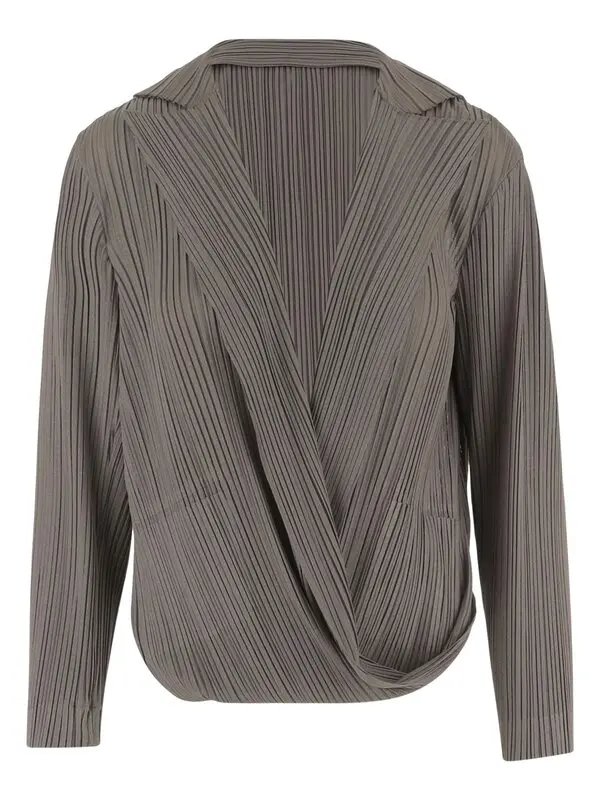 Giorgio Armani Pleated Long Sleeve T-shirt With Notched Lapels - Brown