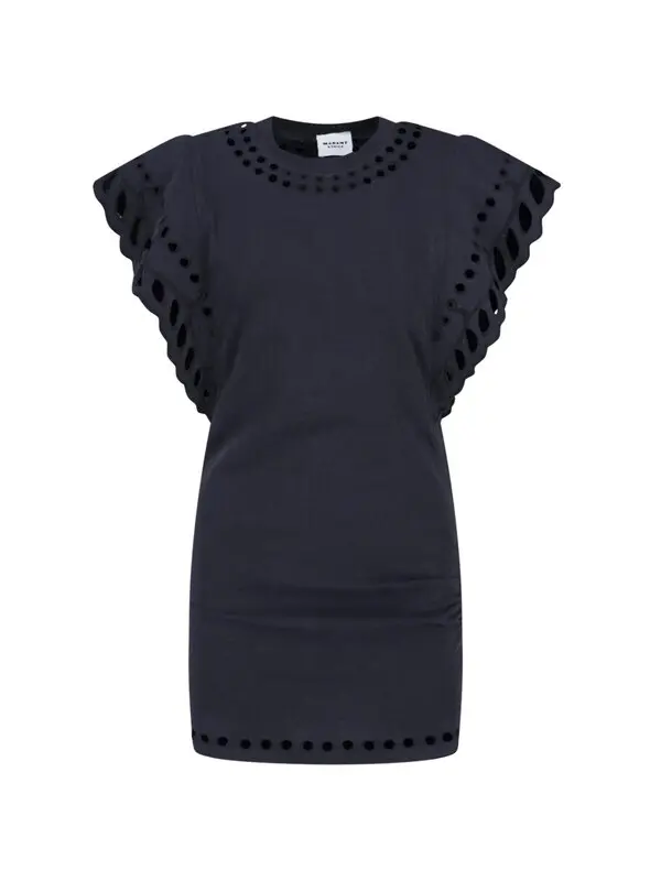 MARANT ETOILE Eyelet Trim Cutout Sleeve Mini Dress - Black