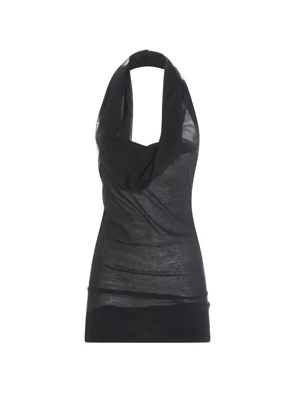 Rick Owens Sleeveless Halterneck Top With Draped Cowl Neck - Black